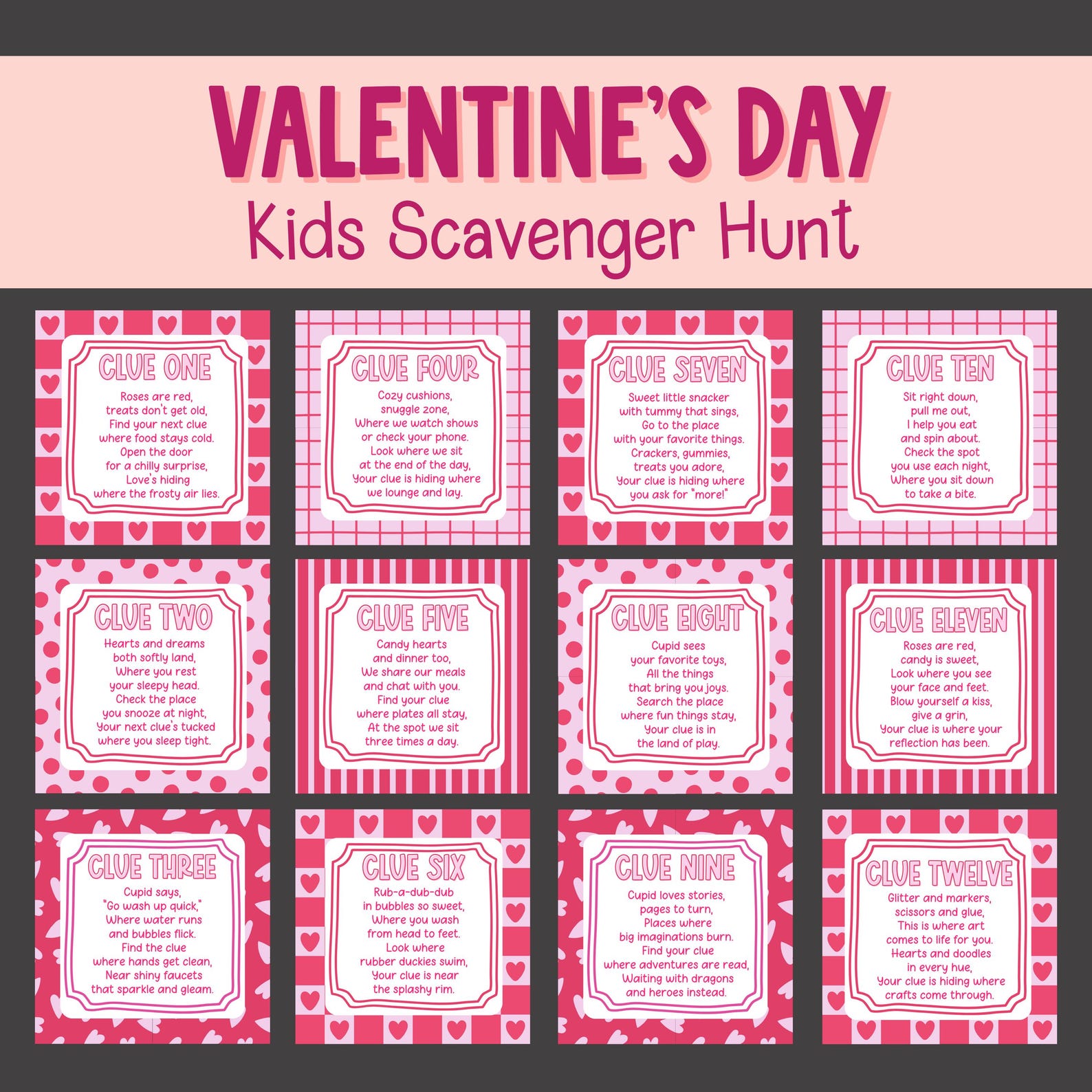 Printable Kids Valentines Day Scavenger Hunt, Valentines Games for Kids ...
