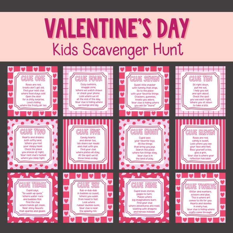 Printable Kids Valentines Day Scavenger Hunt, Valentines Games for Kids ...
