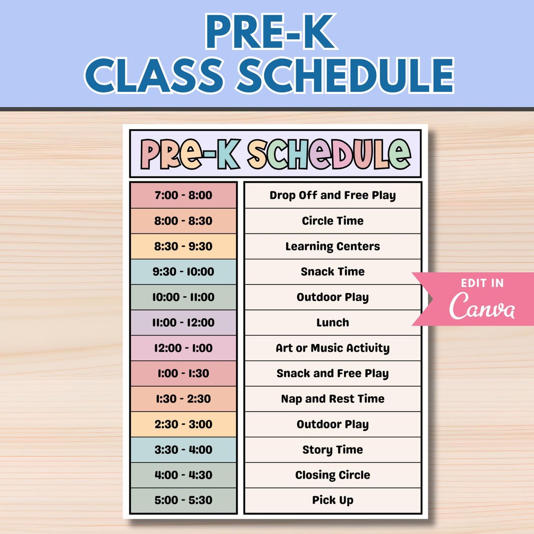 Editable Pre-k Daily Schedule: Homeschool & Daycare Routine (canva ...
