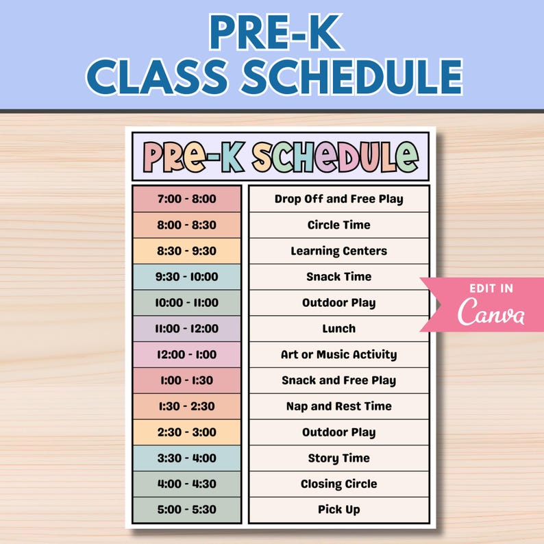 Editable Pre-k Daily Schedule: Homeschool & Daycare Routine (canva ...