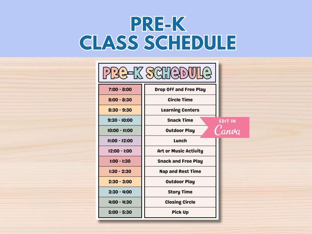 Editable Pre-k Daily Schedule: Homeschool & Daycare Routine (canva ...