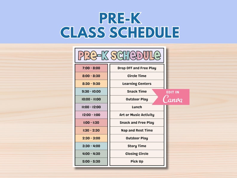 Editable Pre-k Daily Schedule: Homeschool & Daycare Routine (canva ...
