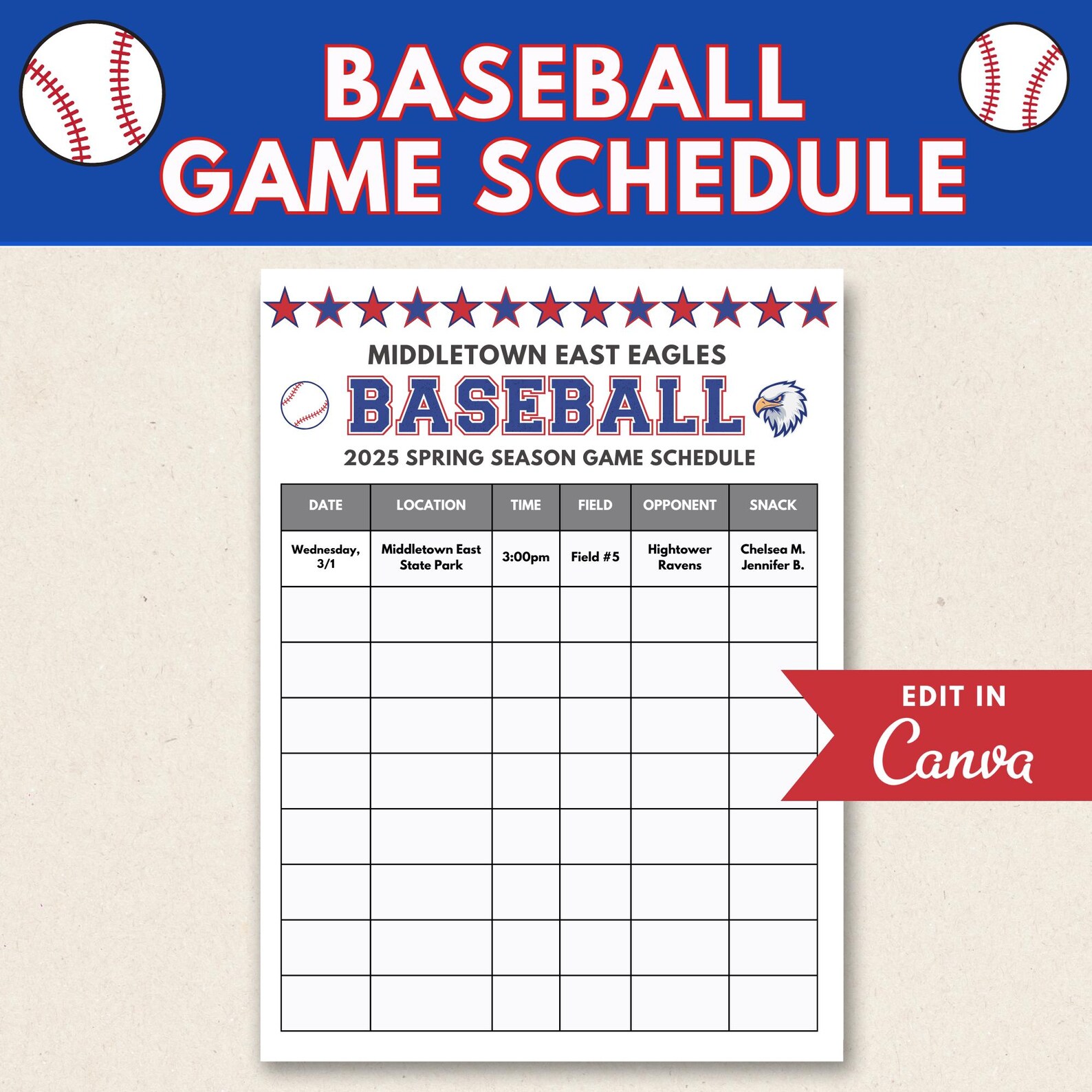 Editable Baseball Game Schedule Template, Game Day Planner (canva ...