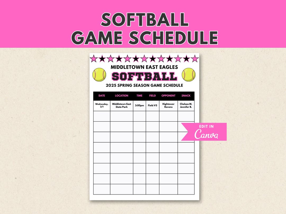Softball Game Schedule Template | Editable Team Planner (digital ...
