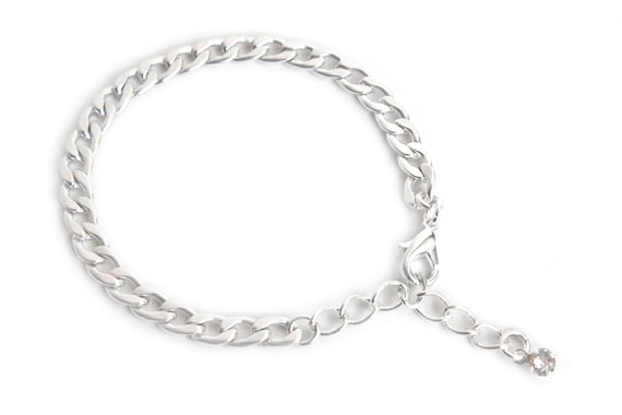 Cuban Link Style Chain Bracelet in Silver With Swarovski Crystal Detail Etsy