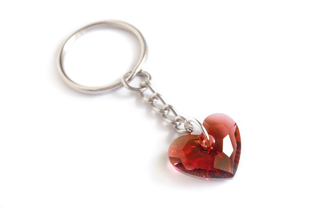 Small Swarovski Crystal Heart Keychain in Red Magma - Etsy