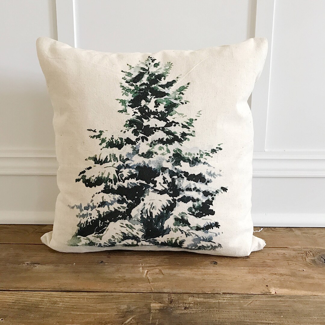 Snowy Evergreen Tree Pillow Cover - Etsy