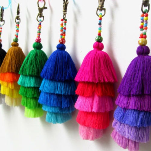 Tassel Stack Keychain Layered Tassel Key Chain Jazzy Tassel | Etsy