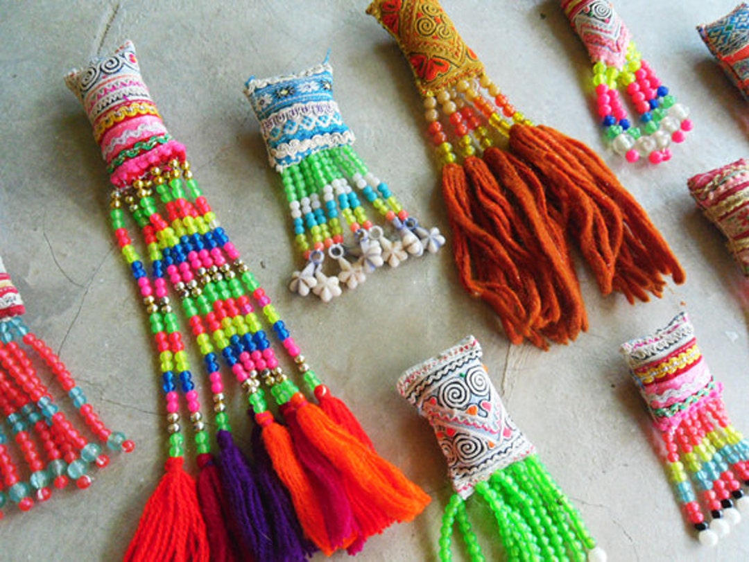 Vintage Embroidered Hmong Fabric Shapes With Beadwork 10pcs - Etsy Israel