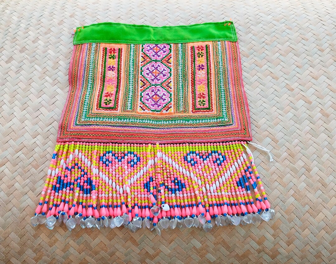 Hmong Vintage Fabric Beaded Ethnic Textile Tribal Fabric Handmade ...