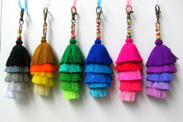 Tassel Stack Keychain Layered Tassel Key Chain Jazzy Tassel | Etsy