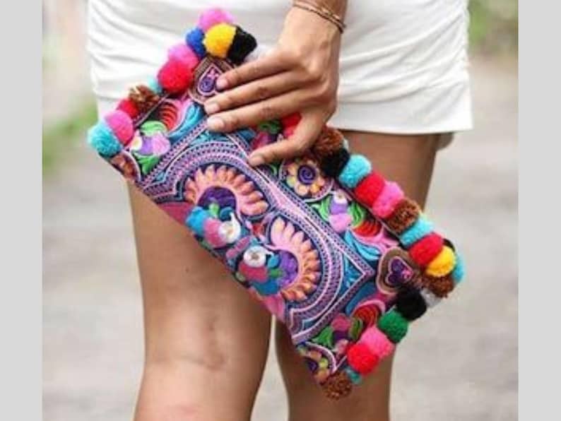 Colorful Hmong Embroidered Clutch Purse – Handmade Boho Tribal Bag ...