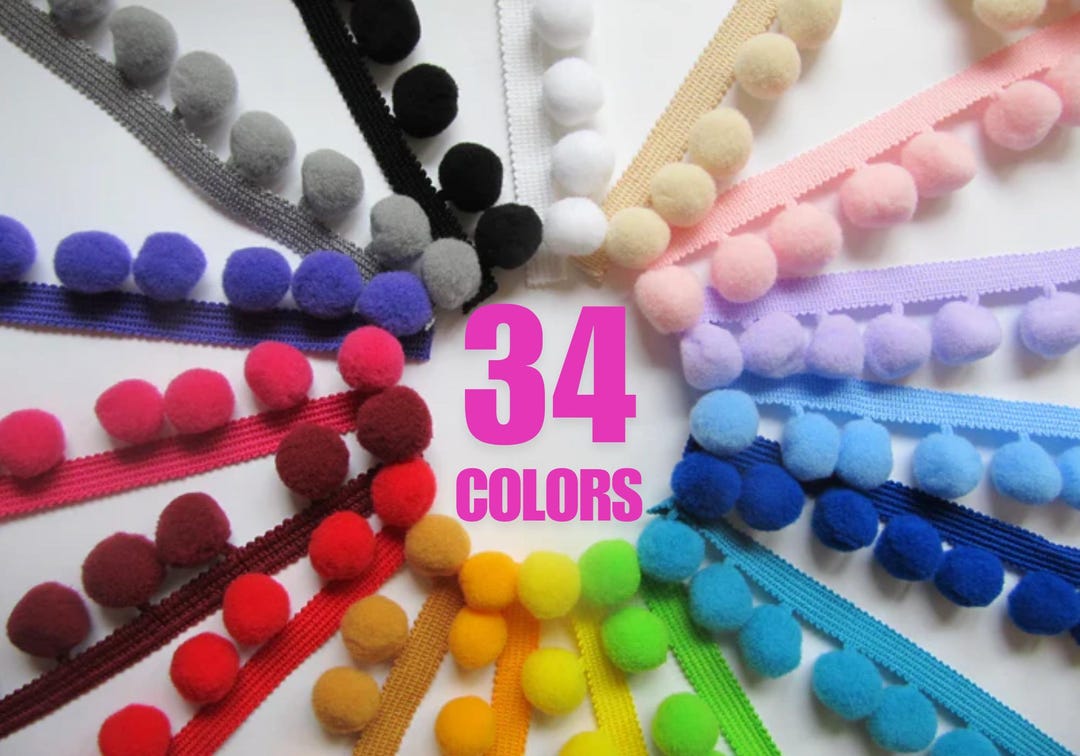 Mini Pom Pom Trim 34 Colors - Pompom Ball Fringe Trim Trimmings 1 Yard ...