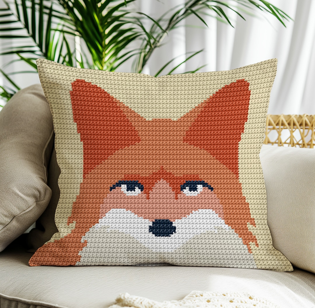 Fox Crochet Cushion Pattern Written Row by Row Foxie Pillow Graph, Best ...