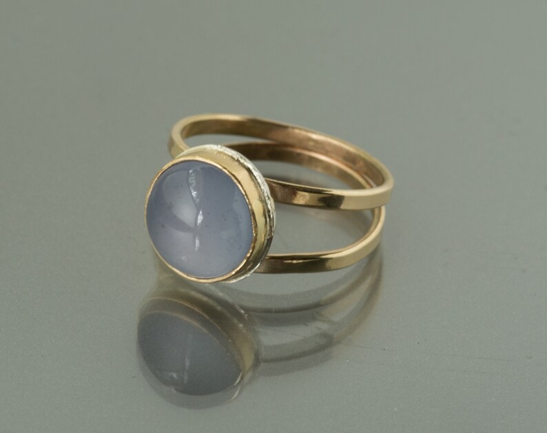 Blue Chalcedony Ring in Solid Gold Lilac Chalcedony Cabochon - Etsy