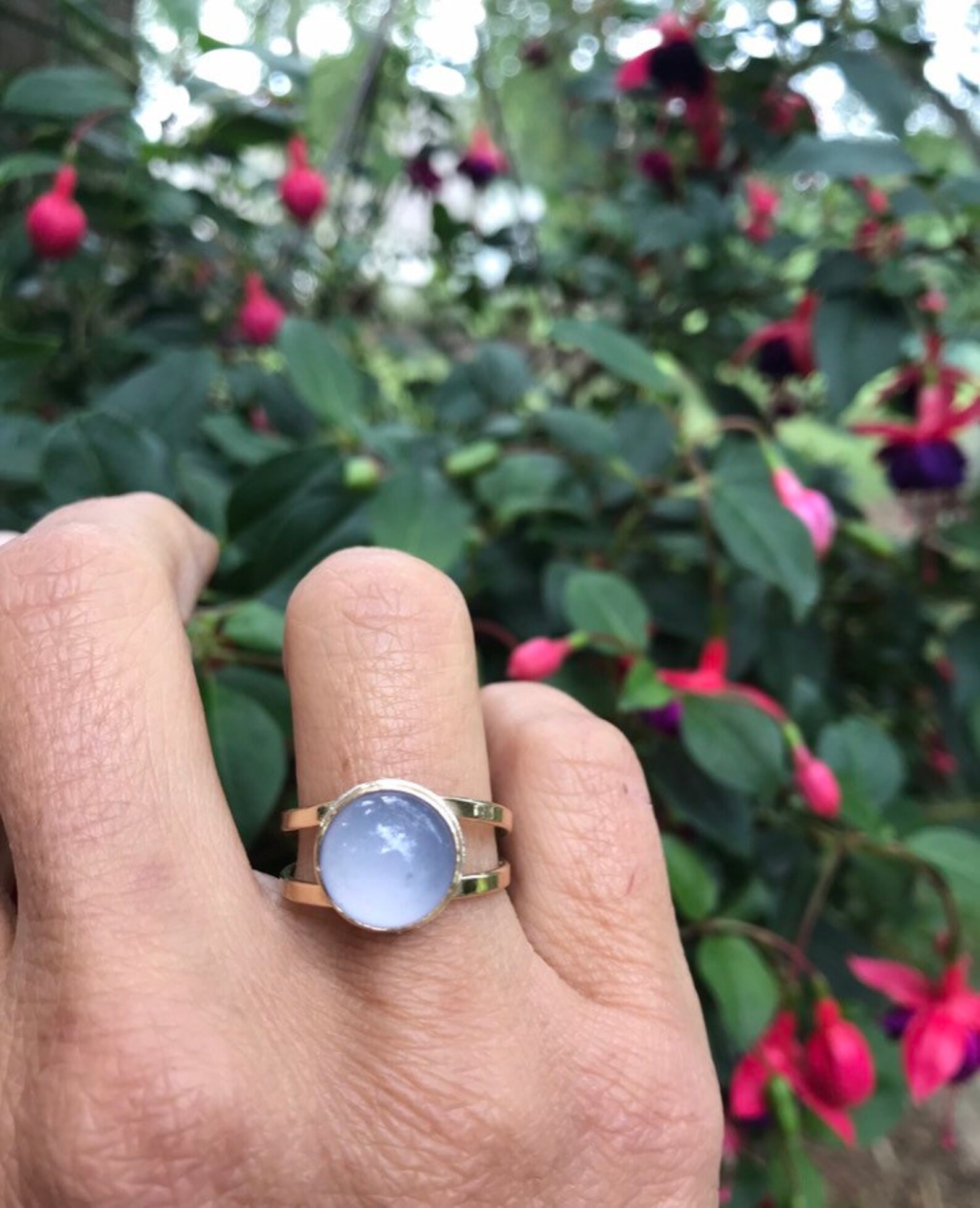 Blue Chalcedony Ring in Solid Gold Lilac Chalcedony Cabochon - Etsy