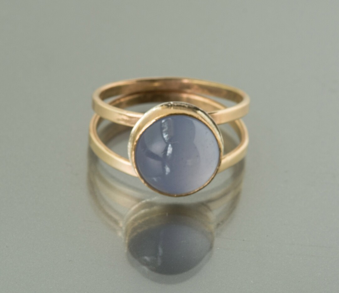 Blue Chalcedony Ring in Solid Gold, Lilac Chalcedony Cabochon Ring, US ...