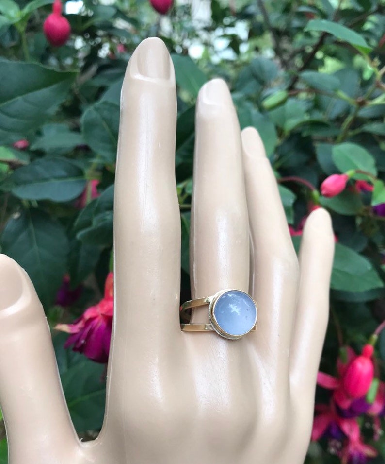Blue Chalcedony Ring in Solid Gold Lilac Chalcedony Cabochon - Etsy