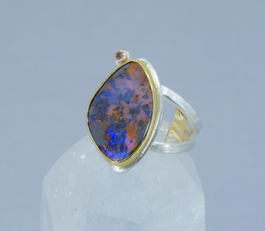 Australian Boulder Opal Ring in Gold, Violet and Pink Opal Ring ...