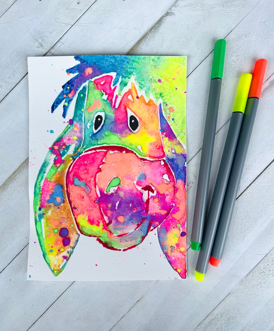 Rainbow Eeyore Watercolor Painting, 5" X 7", Nursery Art, Nanny Gifts ...