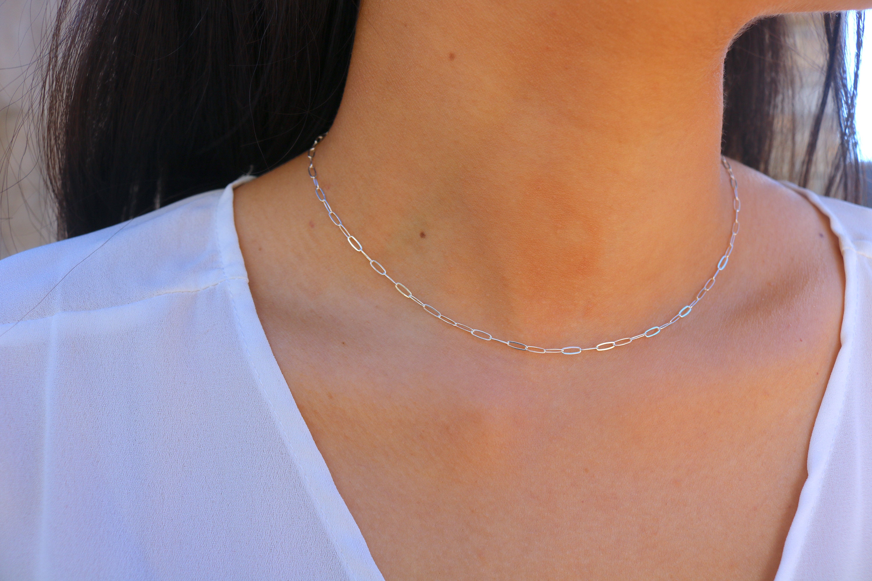 Mini Paperclip chain necklace layering choker sterling | Etsy