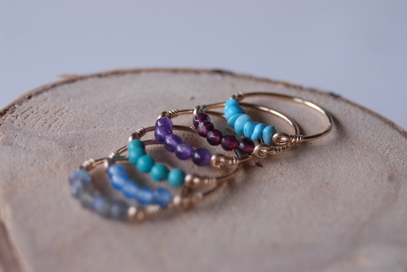 14kt gold filled Simple Round Semiprecious Gemstone stacking | Etsy