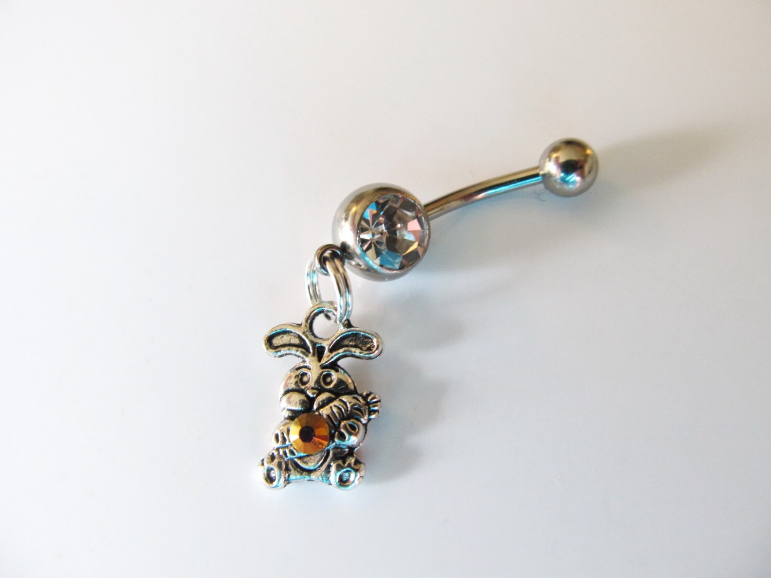 Belly Ring Bunny Rabbit and Carrot With Crystal Rhinestone | Etsy