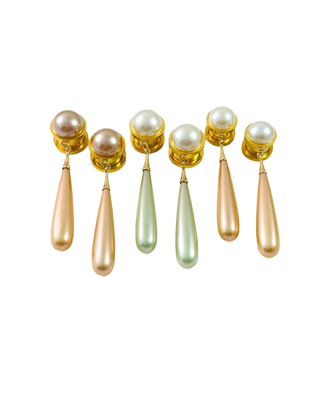 Gold Pearl Dangle Gauges 6mm - 19mm Your Choice Taupe Sage Ivory White ...