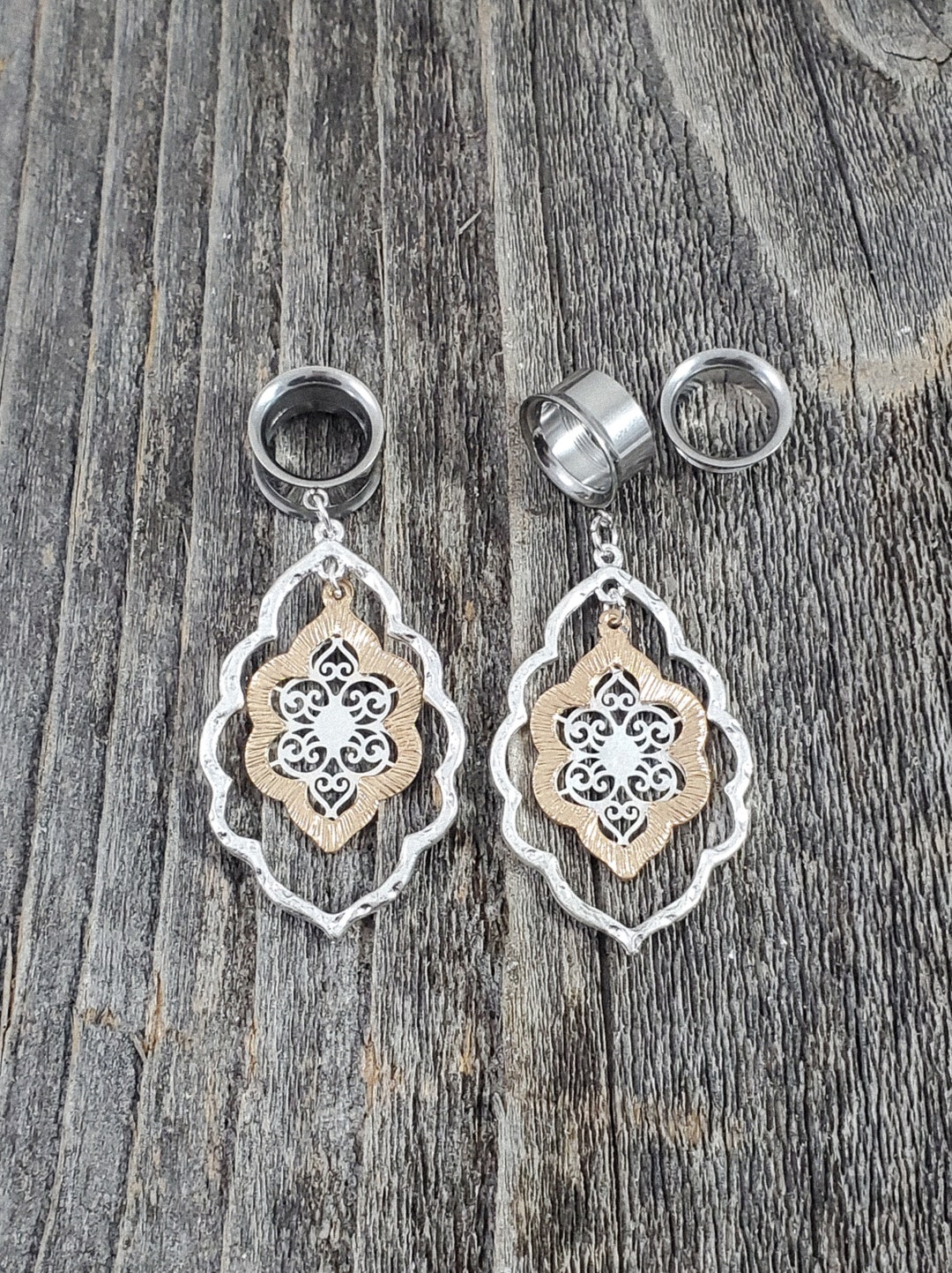 Silver Gold Dangle Gauges Filigree Moroccan Dangles Tunnels Hanging ...
