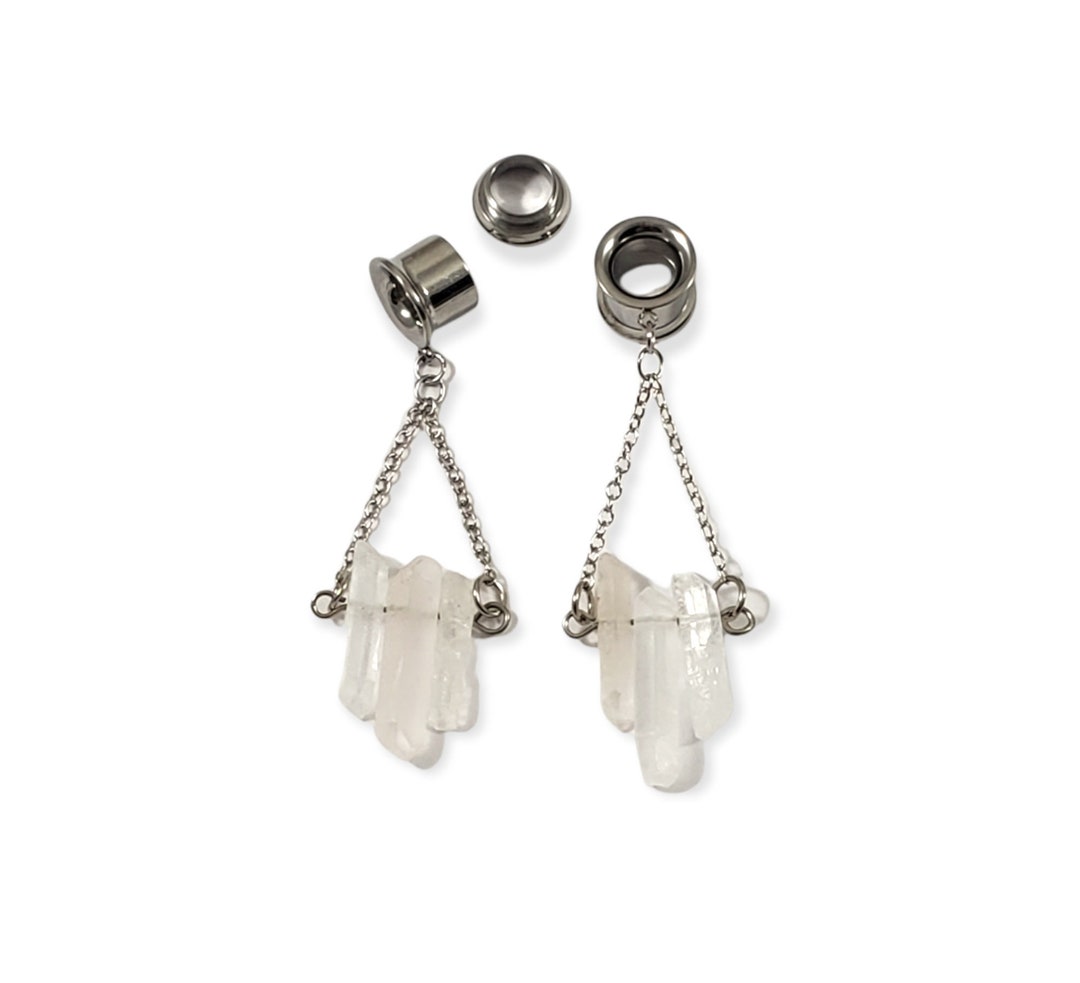 Natural Crystal Quartz Gauges Silver Tunnels 0g - 25mm 00g 8mm 10mm ...