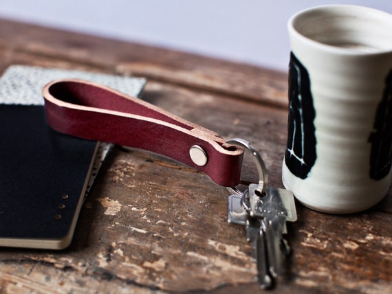 Leather lanyard short lanyards red leather keychain handmade | Etsy