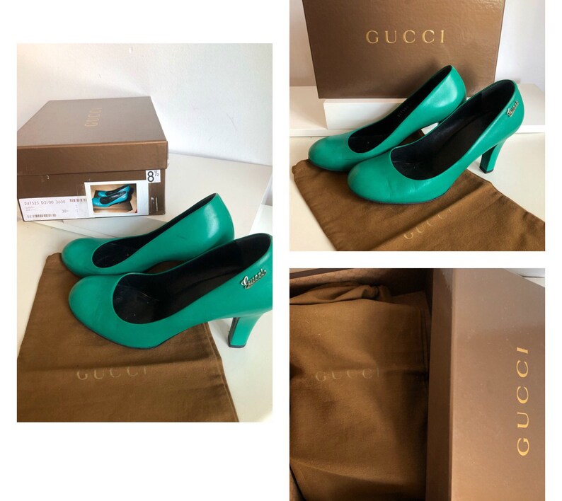 Vintage Gucci Green Leather High Heal Shoes Round Toe Evening - Etsy