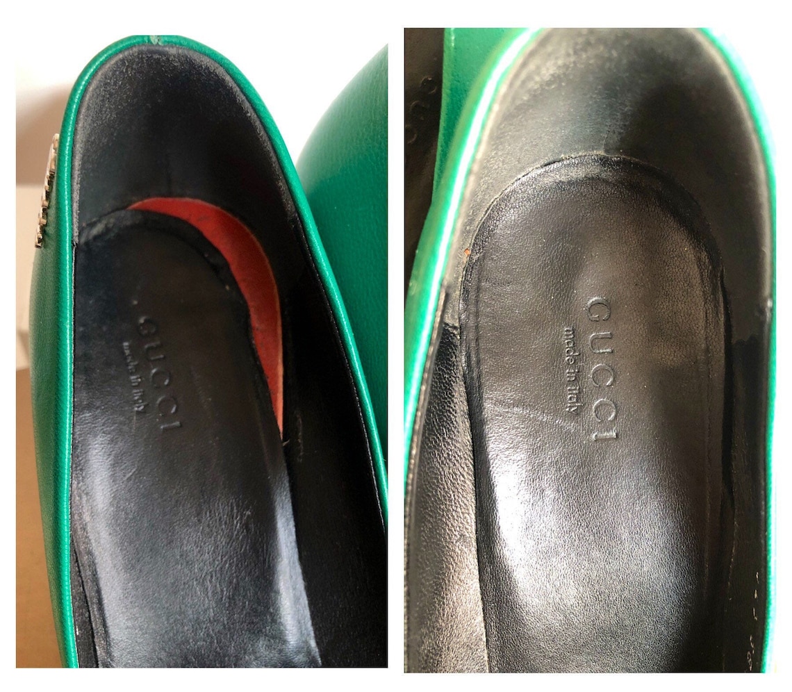 Vintage Gucci green leather high heal shoes round toe evening | Etsy