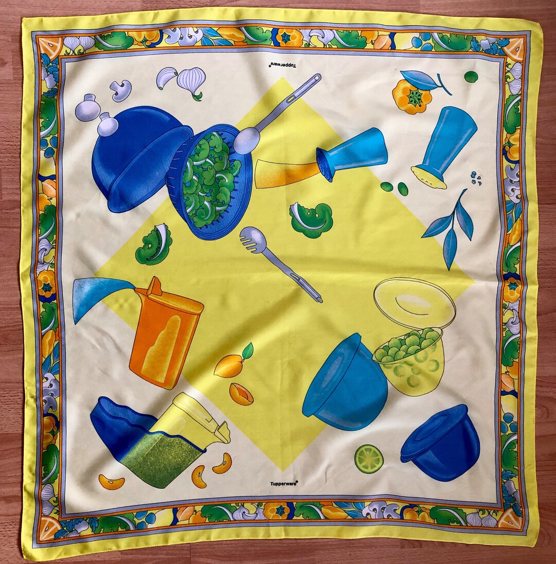 Vintage 80s Tupperware Print Scarf Food and Utensils Print - Etsy