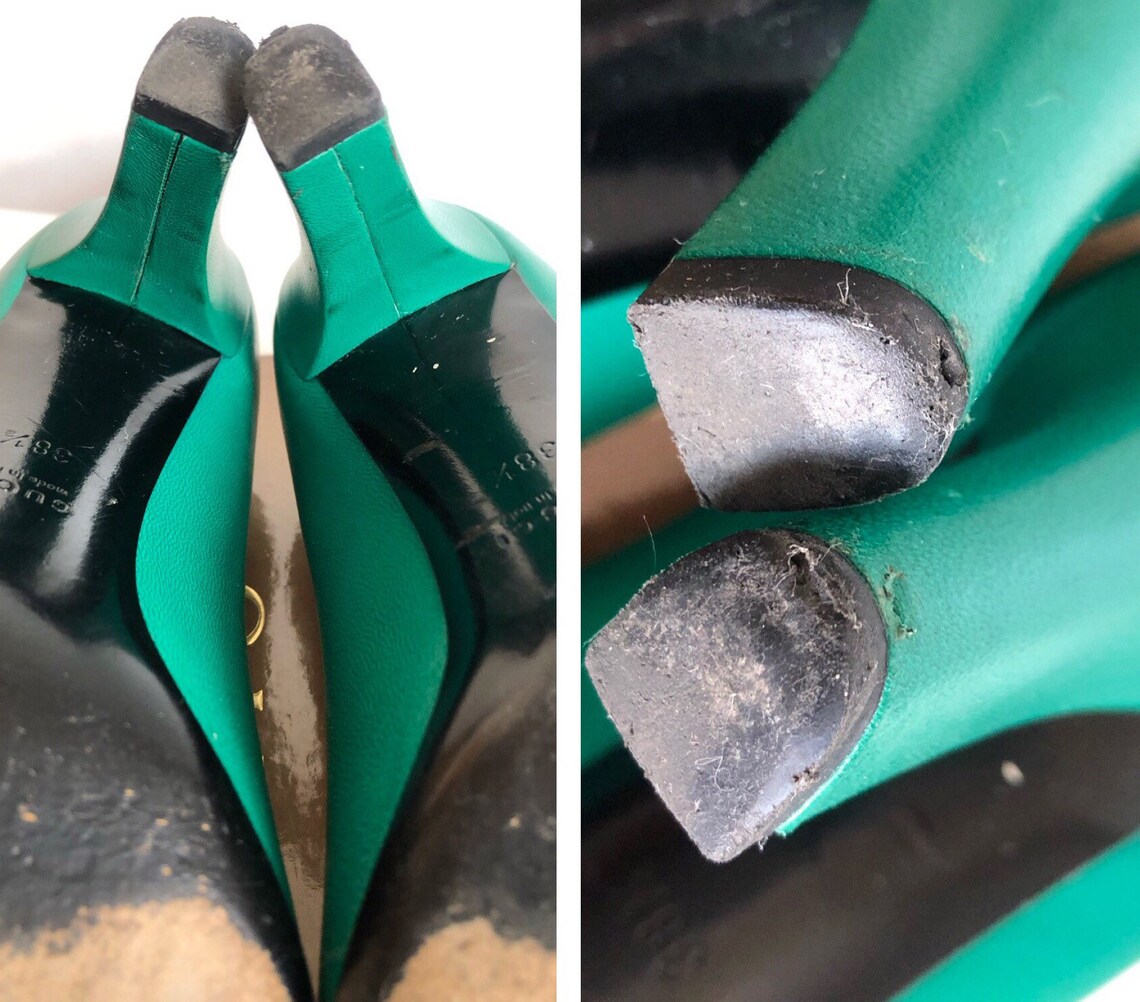 Vintage Gucci green leather high heal shoes round toe evening | Etsy