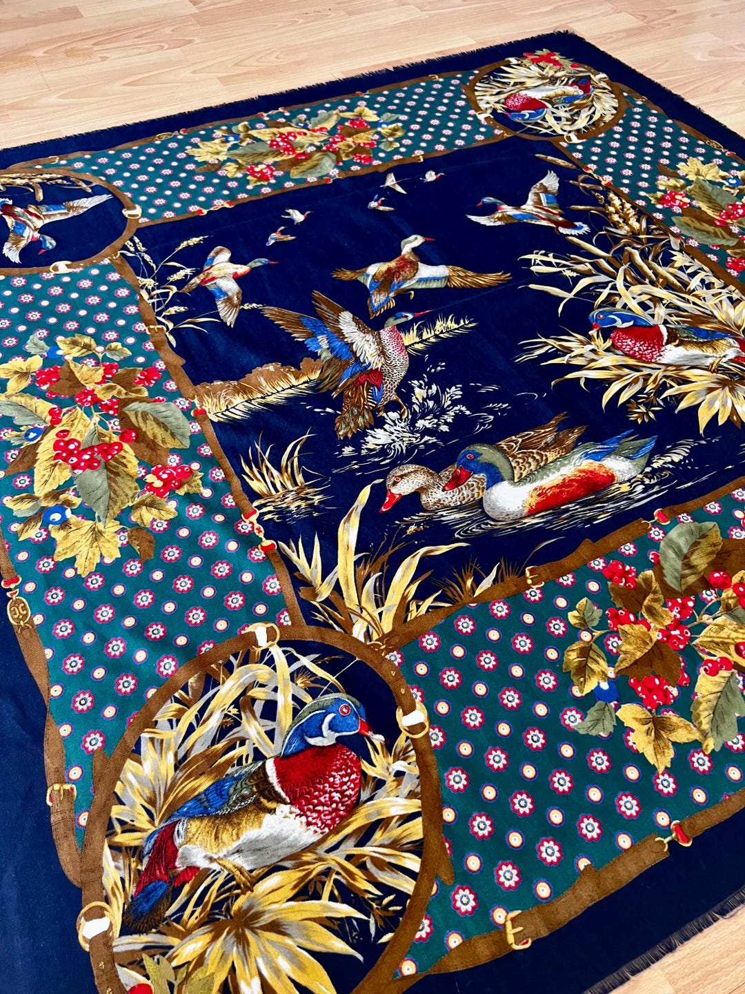 Vintage 90’s Duck Print Scarf, Nature Birds Floral Print Scarf, Hipster ...