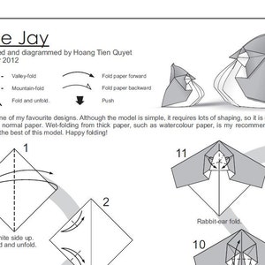 Instruction - Origami Blue Jay (PDF Vector Diagrammed) - Etsy