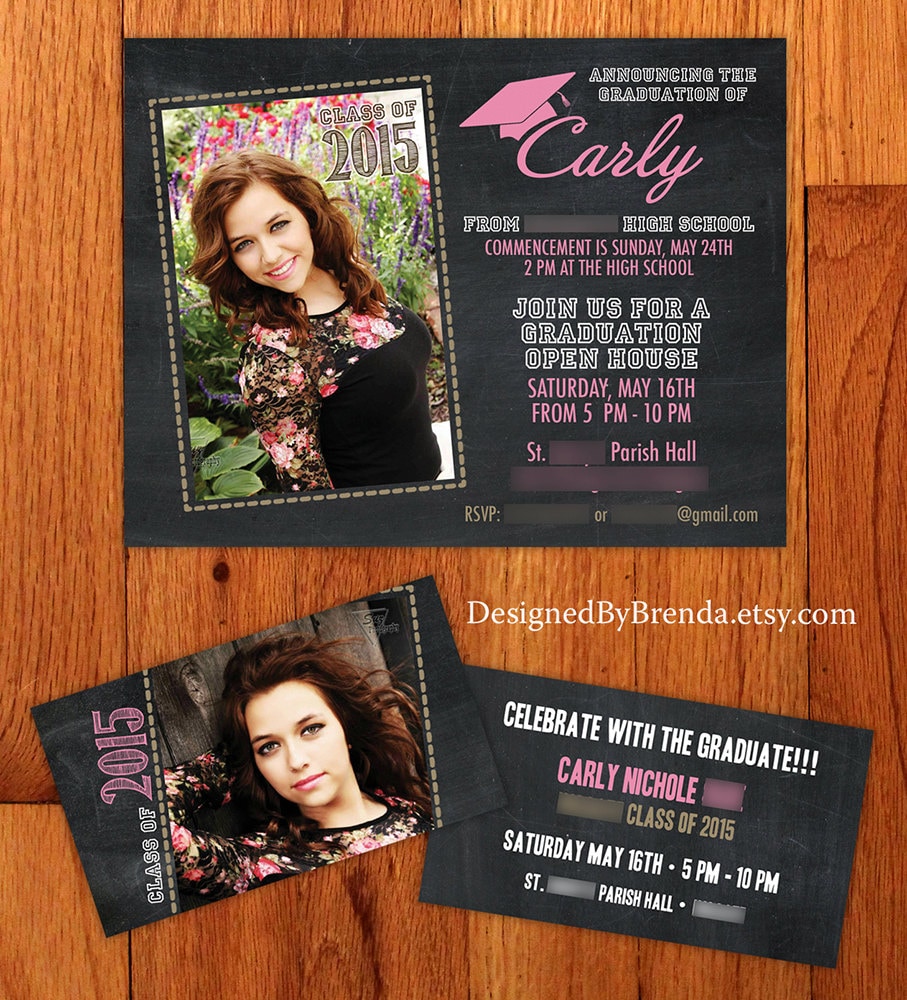 Chalkboard Style Graduation Announcement Invitation Postcard W/ Photo ...
