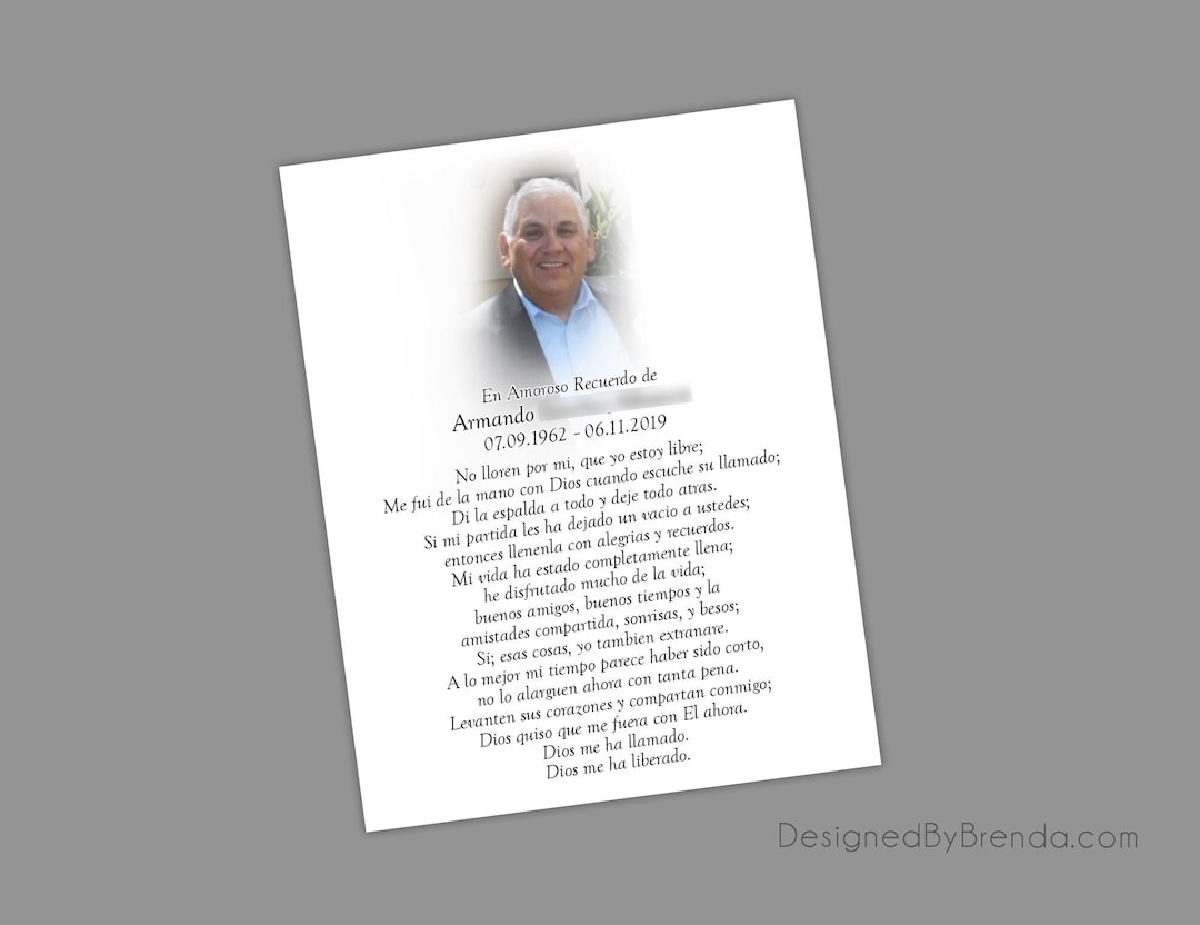 Custom Memorial Card in Spanish, English or Any Other Language - Unique ...