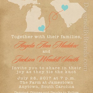 Vintage Style Wedding Invitation With Two States, Rustic Kraft Look ...