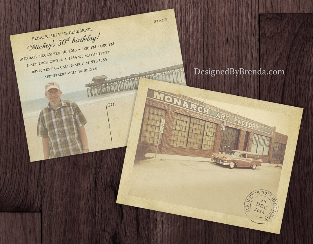 Retro Style Birthday Party Invitation Postcard, With Your Photos on ...