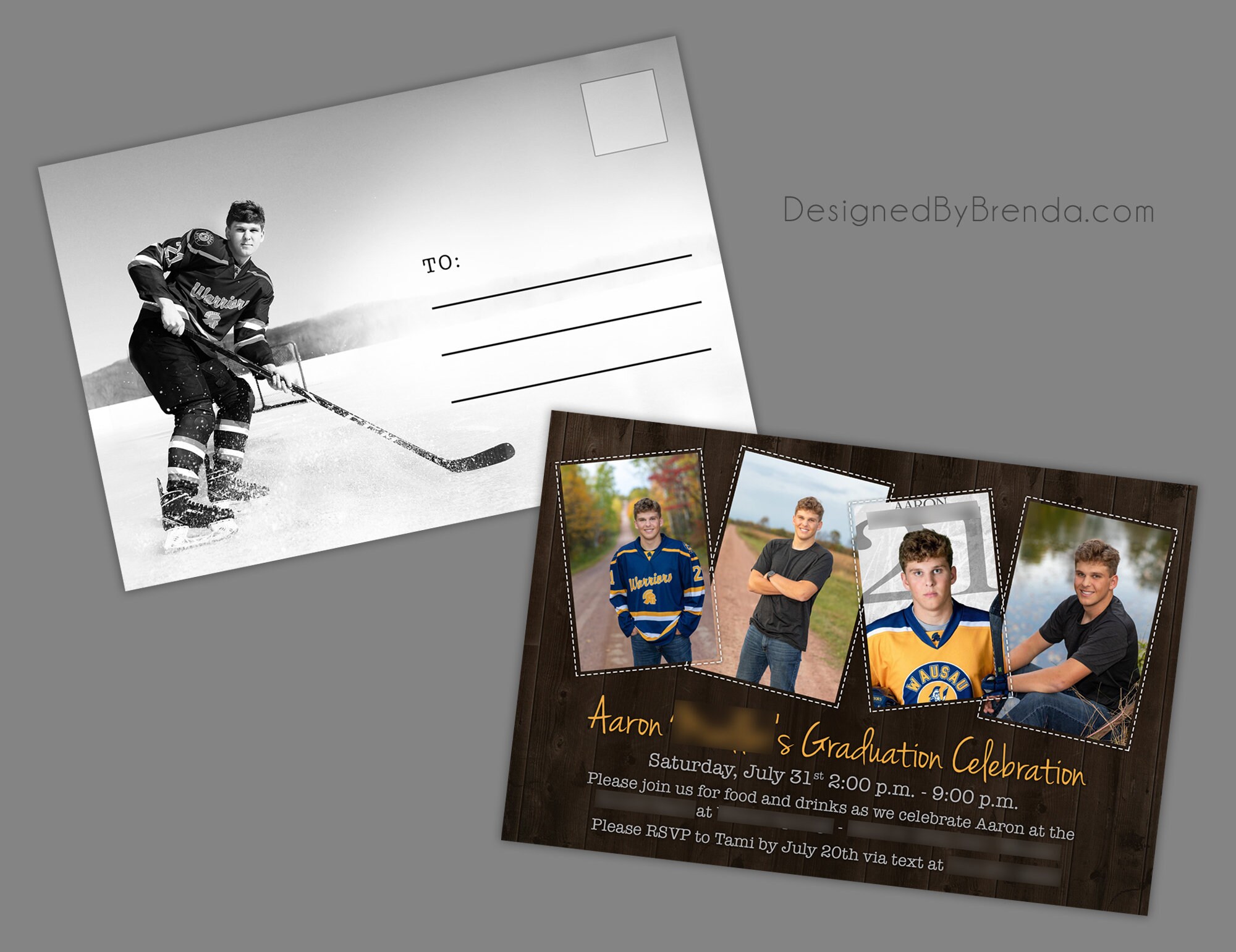 Custom Graduation Party Invitations With 4 Pictures, Rustic Barn Wood ...