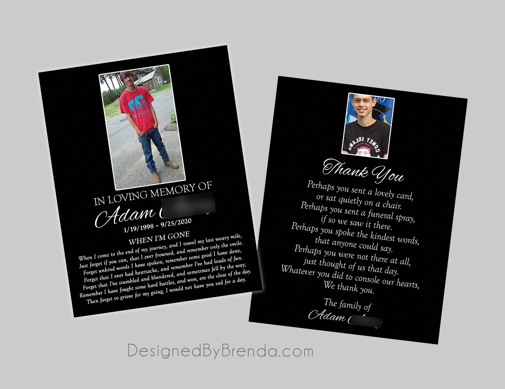 Memorial Thank You Card Note With Large Photo on Front With - Etsy