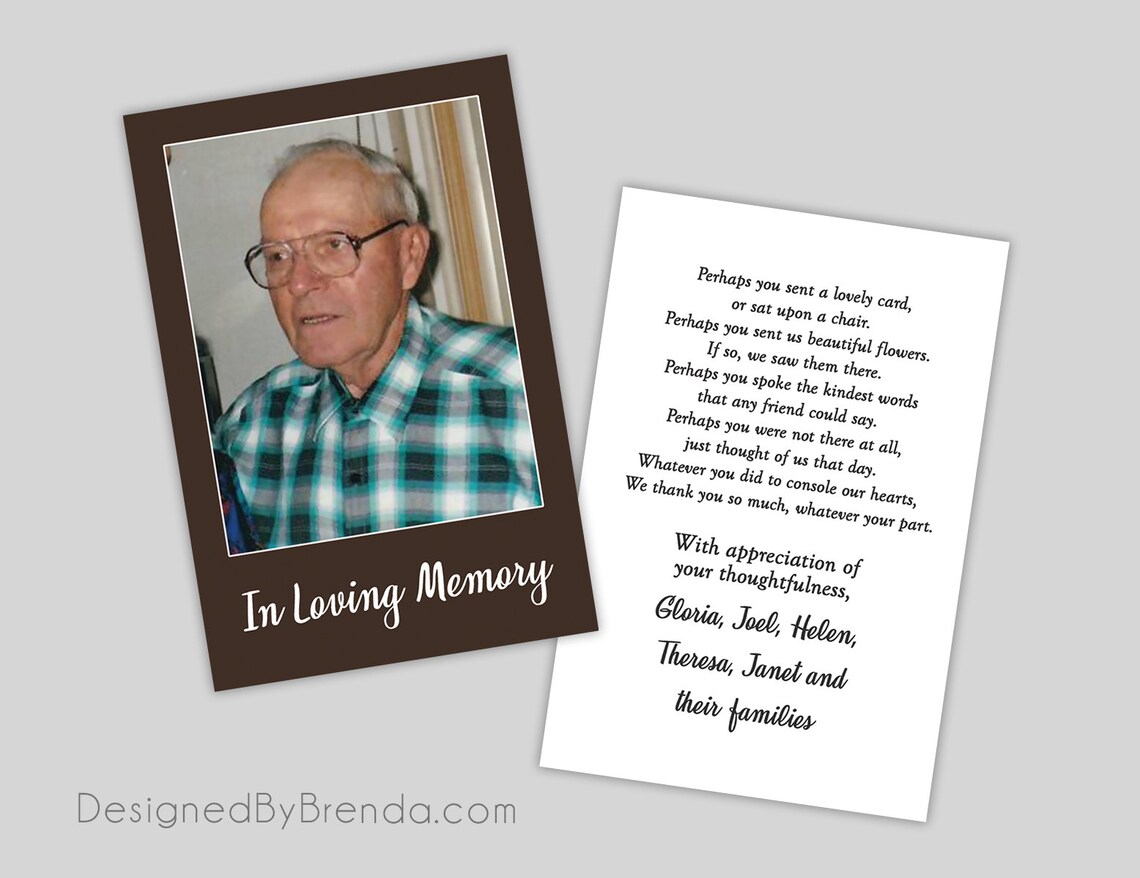 Memorial Thank You Card Note With Large Photo on Front With - Etsy