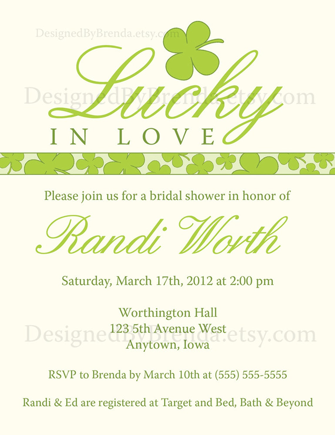 Shamrock Lucky in Love Bridal Shower Invitation - Can Also Be Used for ...