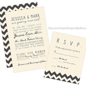 Chevron Wedding Invitations With White Envelopes - Vintage Look ...