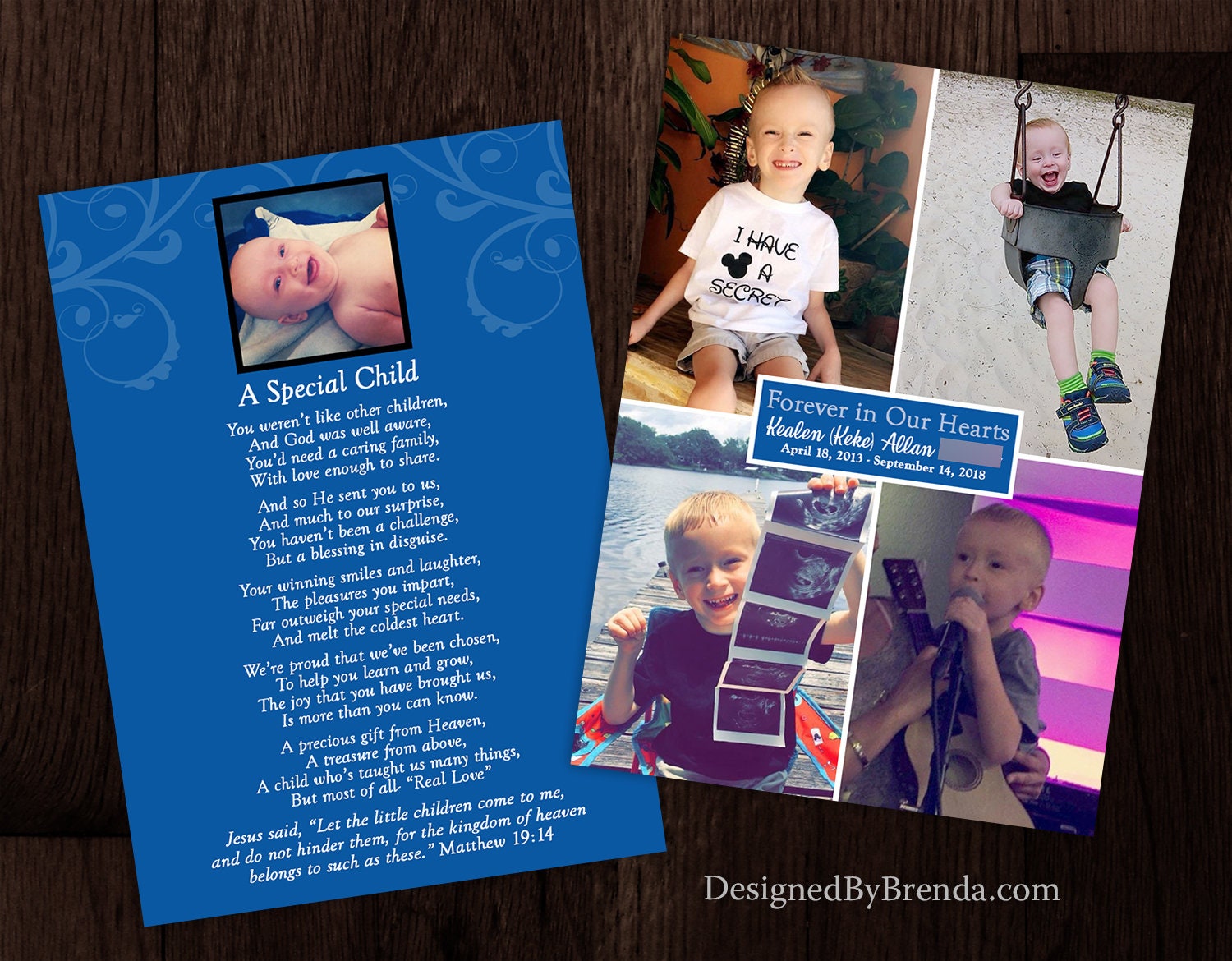 Pink Double Sided Memorial Card With Photo Collage and Poem | Etsy