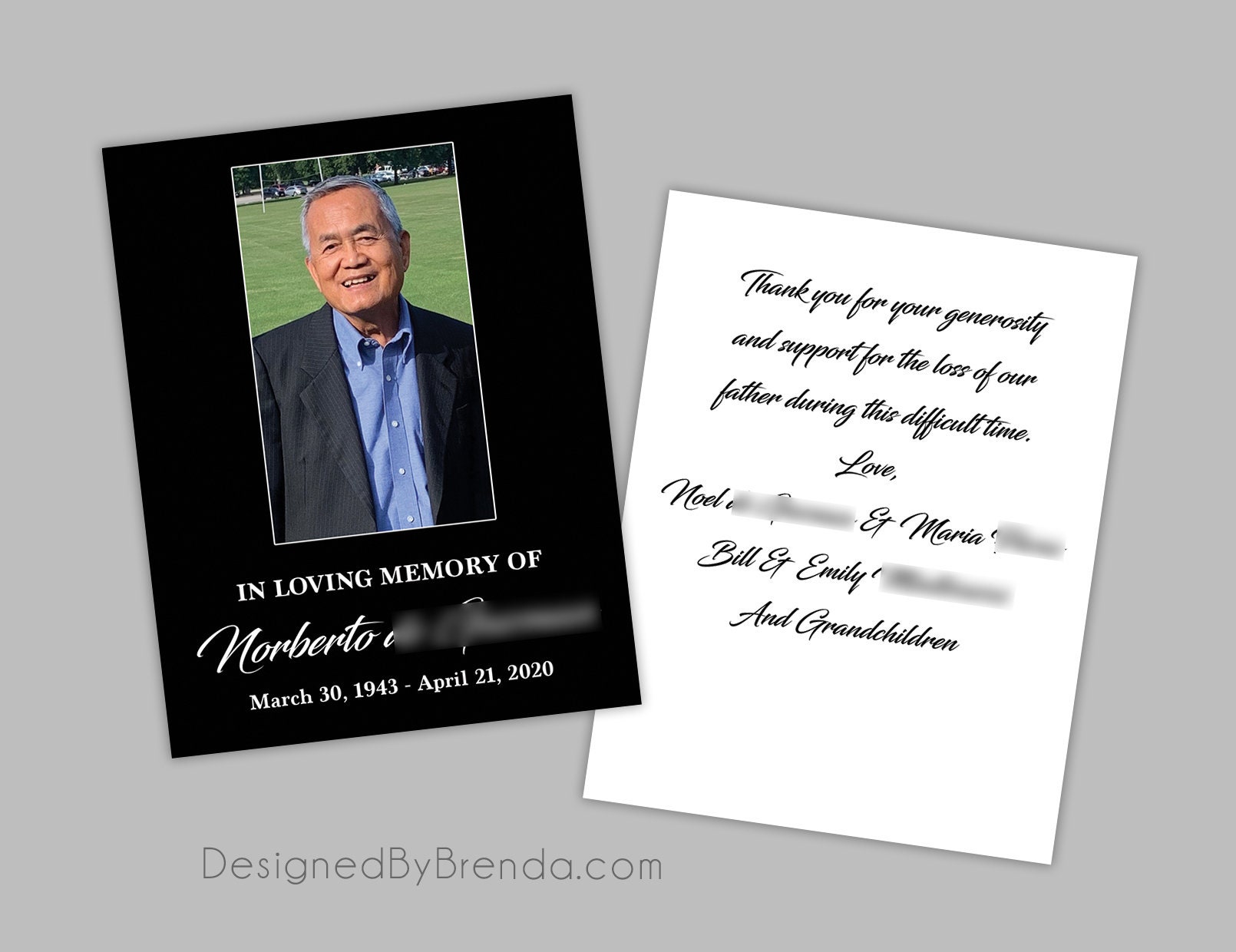 Memorial Thank You Card Note With Large Photo on Front With - Etsy