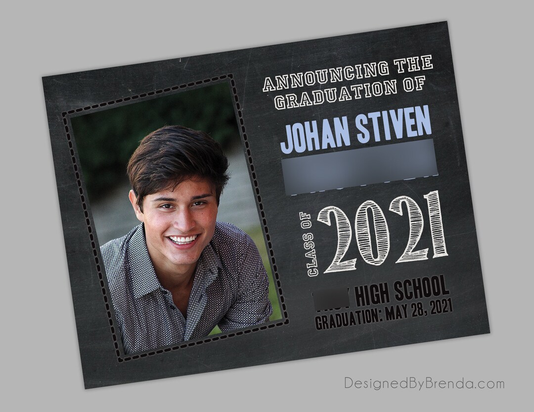 Chalkboard Style Graduation Announcement Invitation Postcard W/ Photo ...