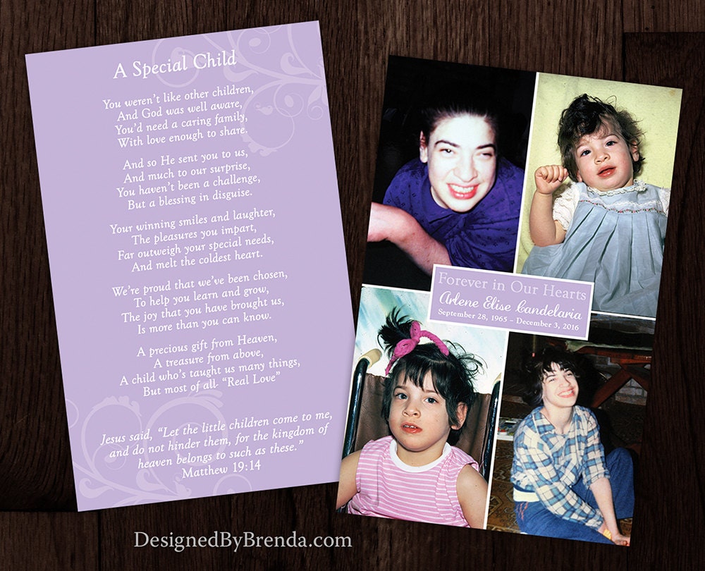 Pink Double Sided Memorial Card With Photo Collage and Poem | Etsy